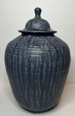 1998 Signed Tom Wallick Studio Pottery Blue Salt Glaze Vessel Vase Urn ...