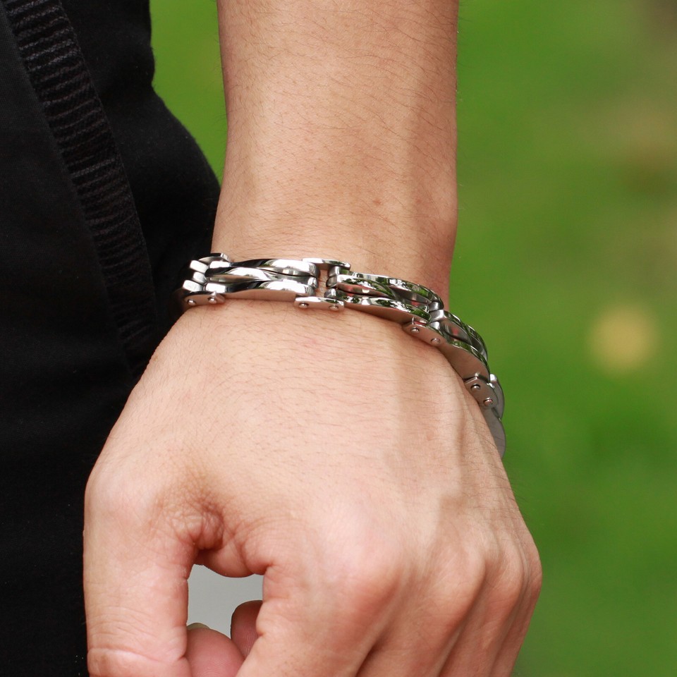 Two Tone Stainless Steel Men's Chain Link Bracelet Wristband Cuff ...