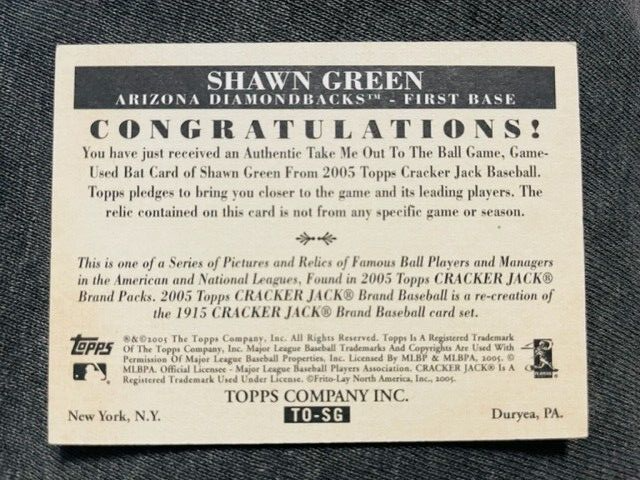2005 Topps Cracker Jack Shawn Green Take Me Out To The Ball Game Used ...