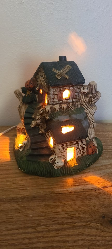 Pacific Rim Flicker Light Halloween Ceramic Haunted House Ghost Pumpkin ...