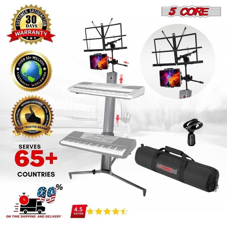 5 Core Keyboard Stand 2 Tier Column for 61/76/88 Key Boards Aluminum ...