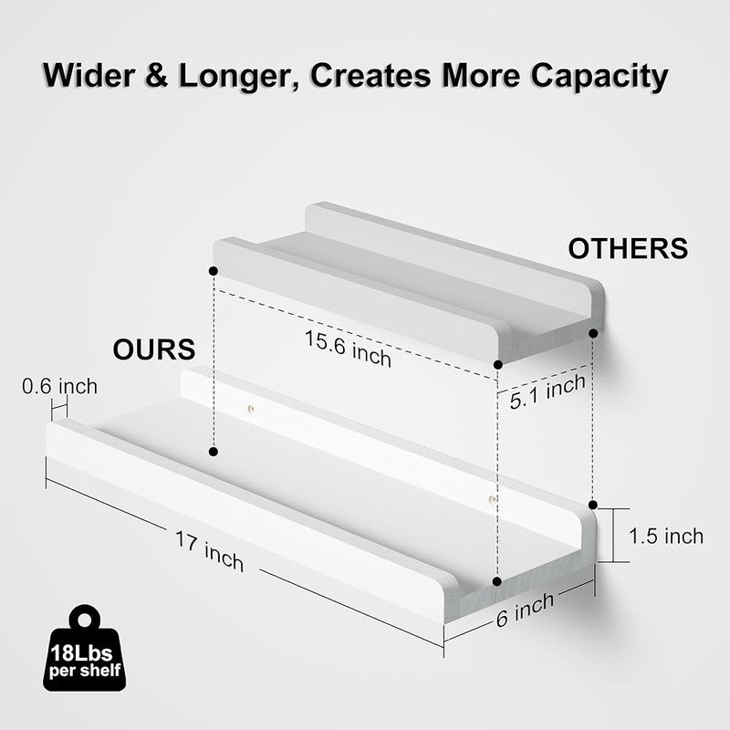 Rustic Floating Shelves Set of 2 Sturdy Wall Storage Easy Install Ledge ...