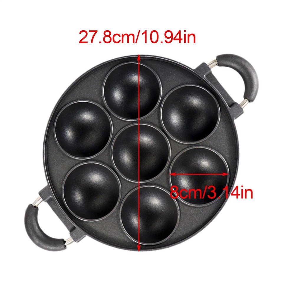 Cast Iron Fried Egg Pan 7-Cup Large Muffin Pan Round Kitchen Non Stick ...