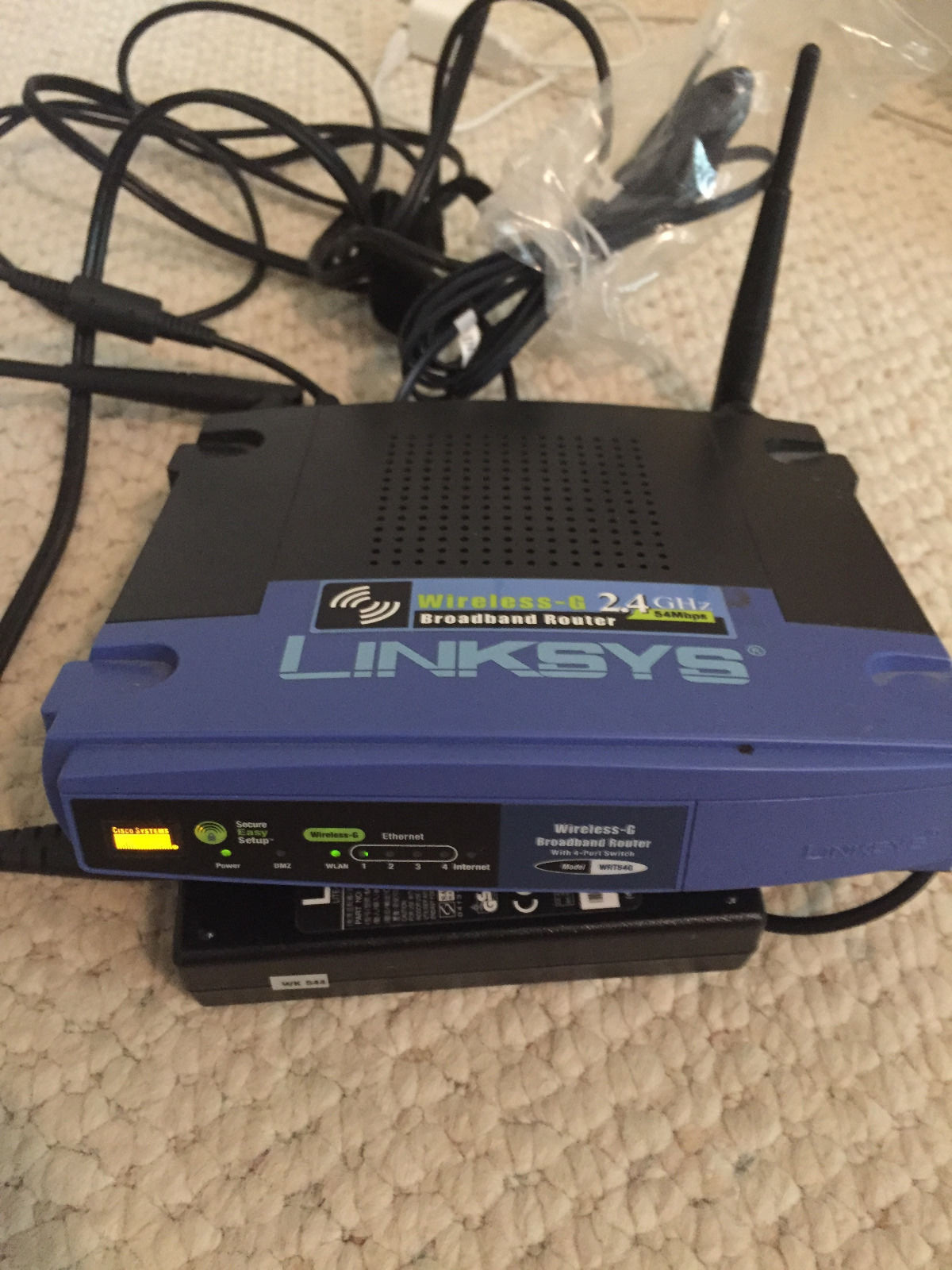 Linksys WIRELESS-G BROADBAND ROUTER WRT54G W 4-PORT SWITCH 2.4 GHZ 54 ...