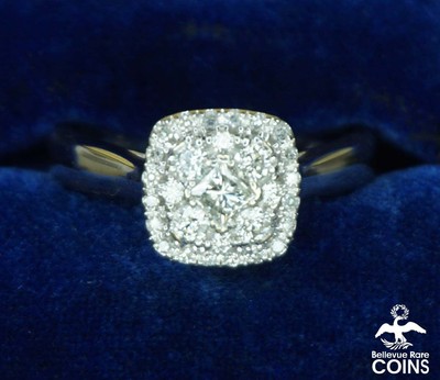 ODI 14k White Gold & 1.00 CTW Diamond Square Cluster Halo Engagement ...