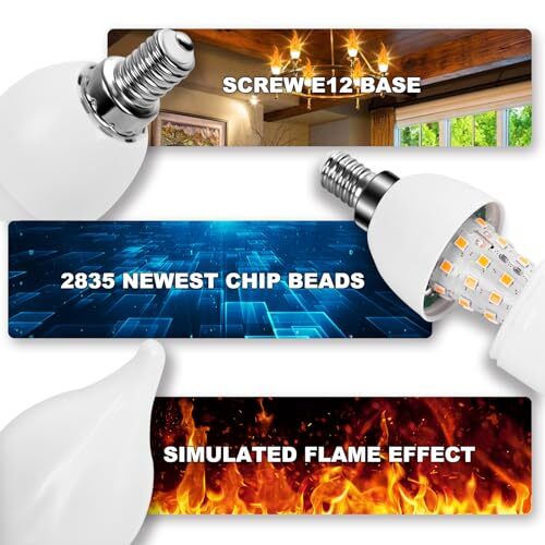 E12 LED Flickering Candelabra Flame Effect Light Bulbs - Upgrade ...