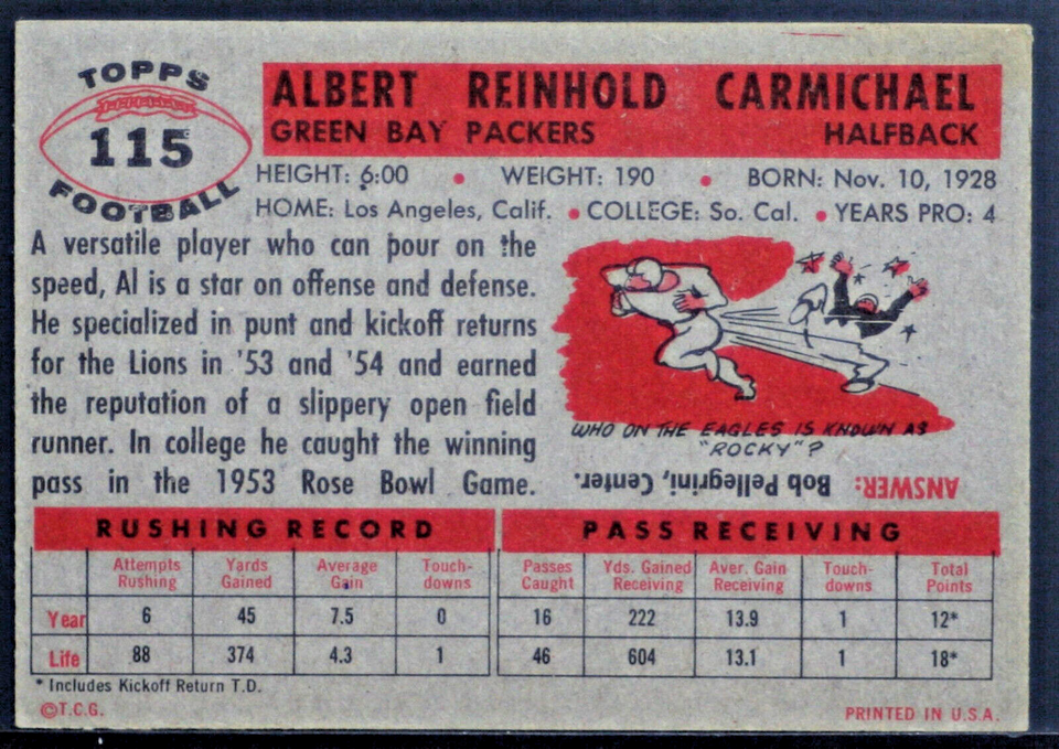 1956 Topps Football - Al Carmichael Green Bay Packers #115 FB212 | eBay