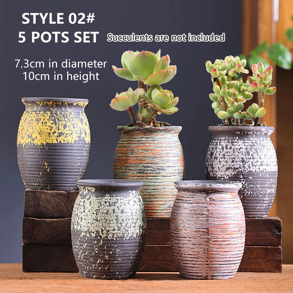Ceramic Clay Pottery Pots Set Succulent Flower Planter Series 02(Style ...