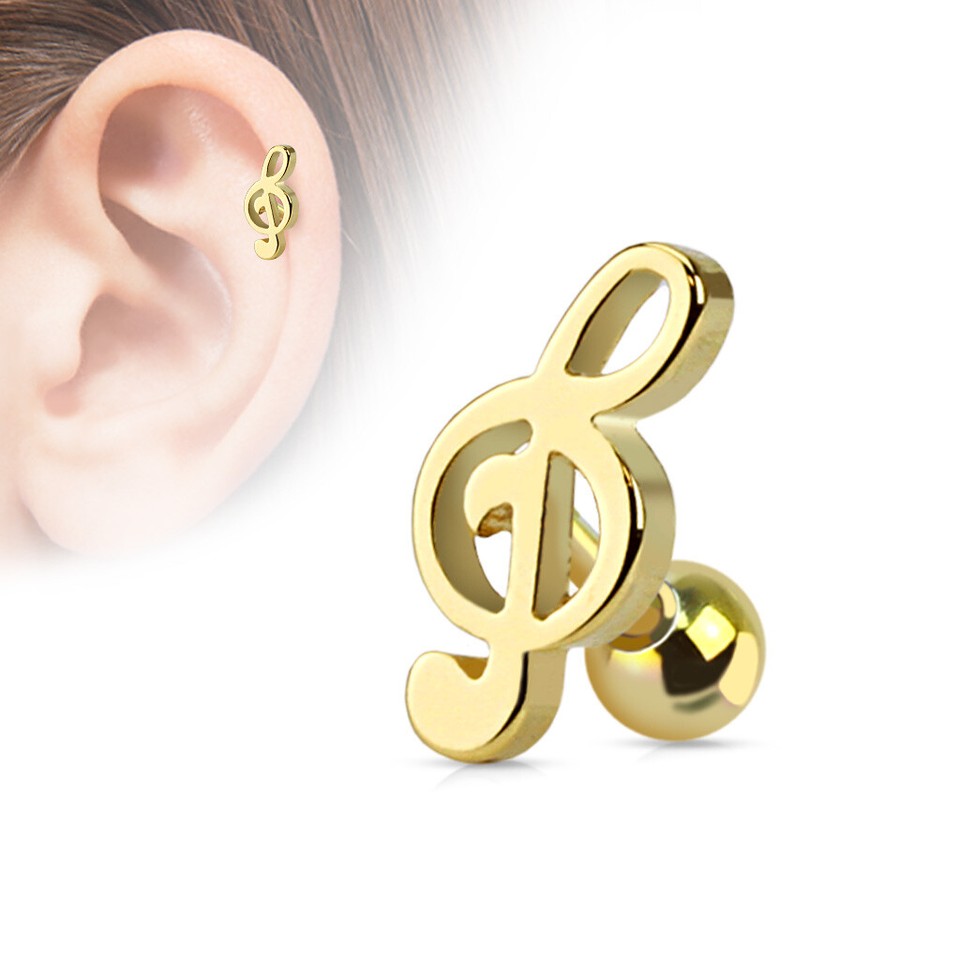 Tragus Piercing In Surgical Steel - Treble Clef Design - Music Note Key ...