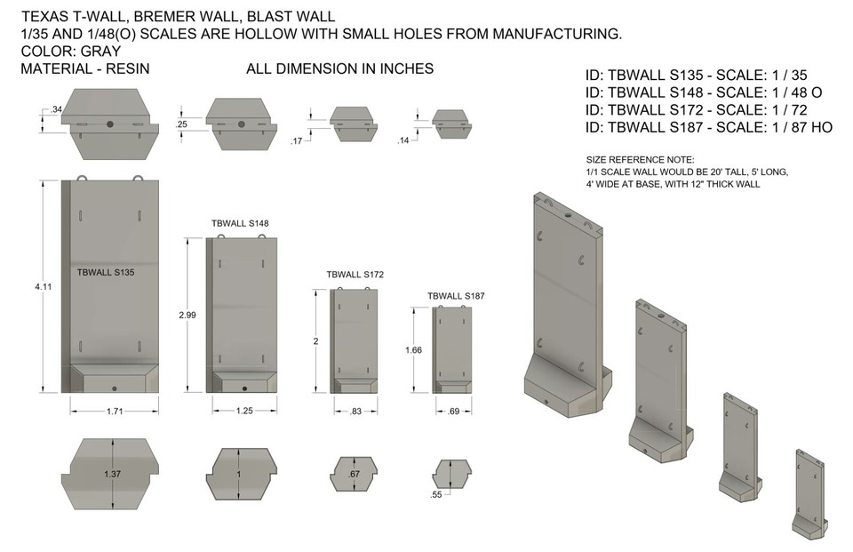 TEXAS T-WALL / BREMER WALL / BLAST WALL MODEL FOR DIORAMA SCALE 1/35 O ...