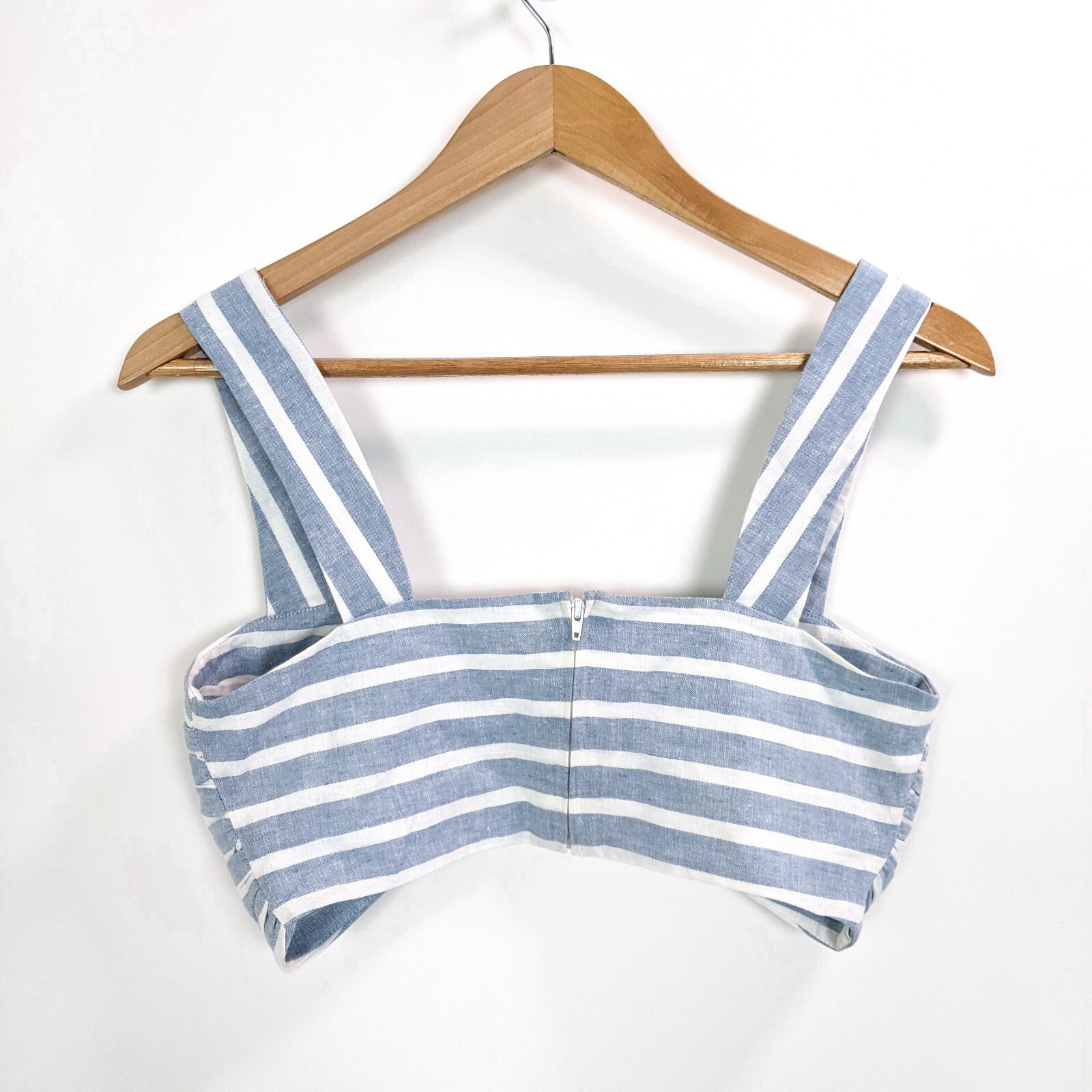 L'AGENCE Size 2 Linen Striped Twisted Front Cropped Bra Top In Blue and ...