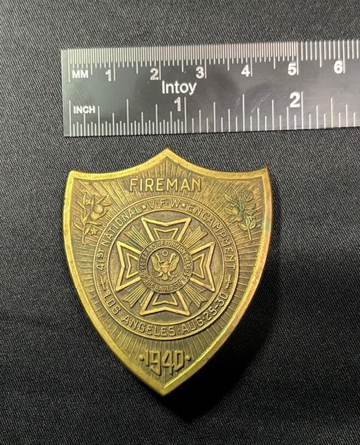 1940 Fireman VFW Encampment Badge – Los Angeles – Solid Brass – Pinback ...
