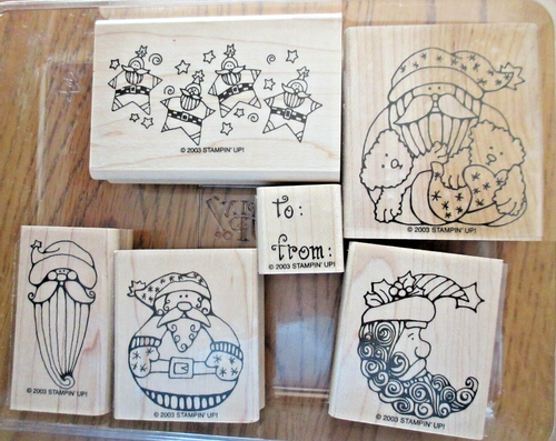 Mounted Stampin UP! “JOLLY OLD ELF" set of 6 Wood Rubber Stamps RETIRED ...