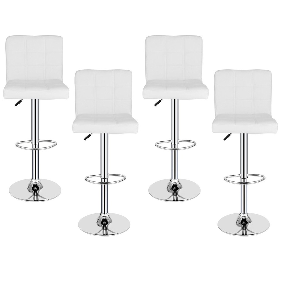 Set of 4 Modern Bar Stools w/3 Level Gas Rod Metal Frame PU Leather ...
