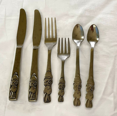 6x Vintage ONEIDA COMMUNITY Peter Rabbit Bunny Children’s Set Stainless ...