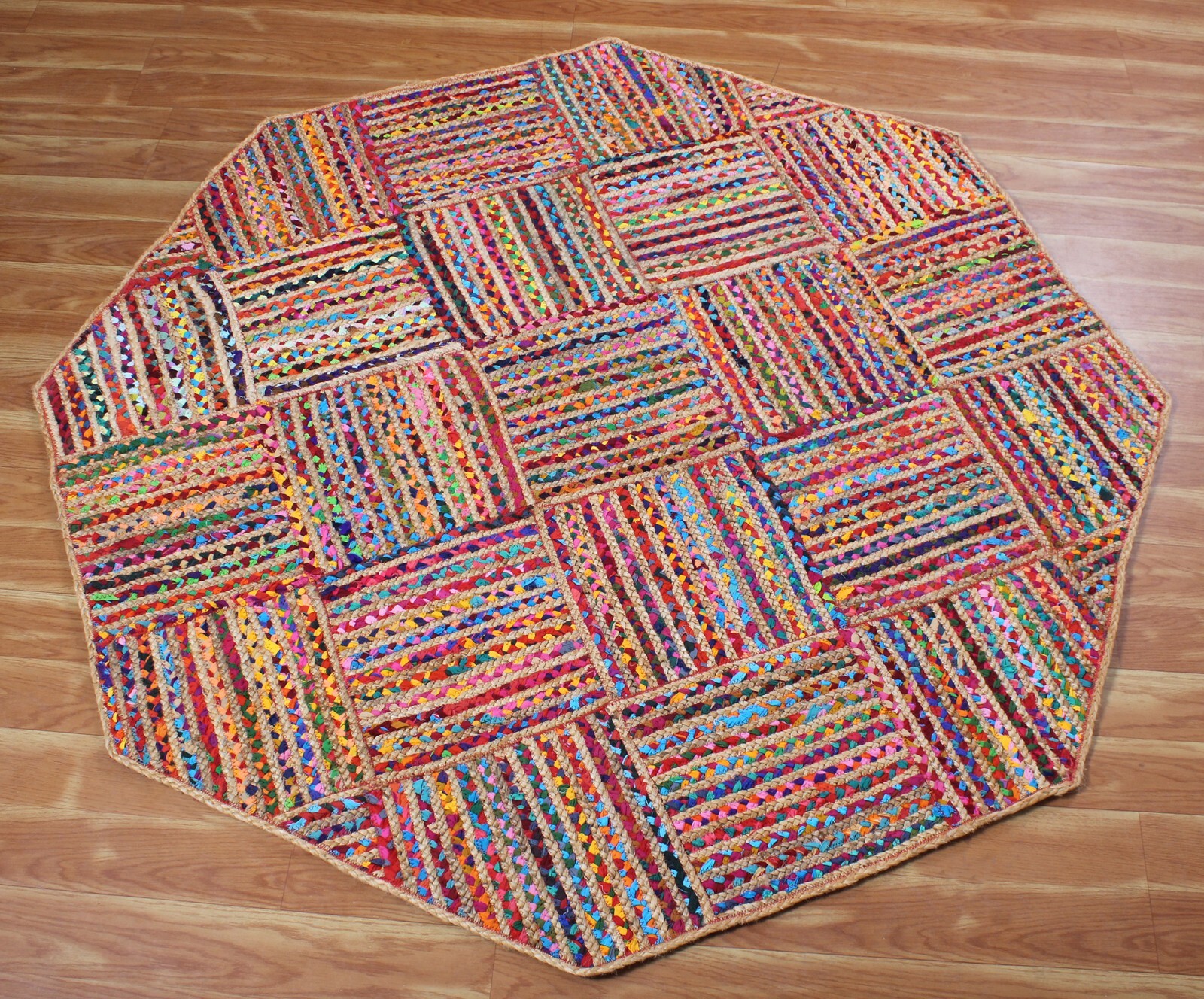 Red Octagon Kilims Hand Braided Cotton Jute Area Rug Living Room ...