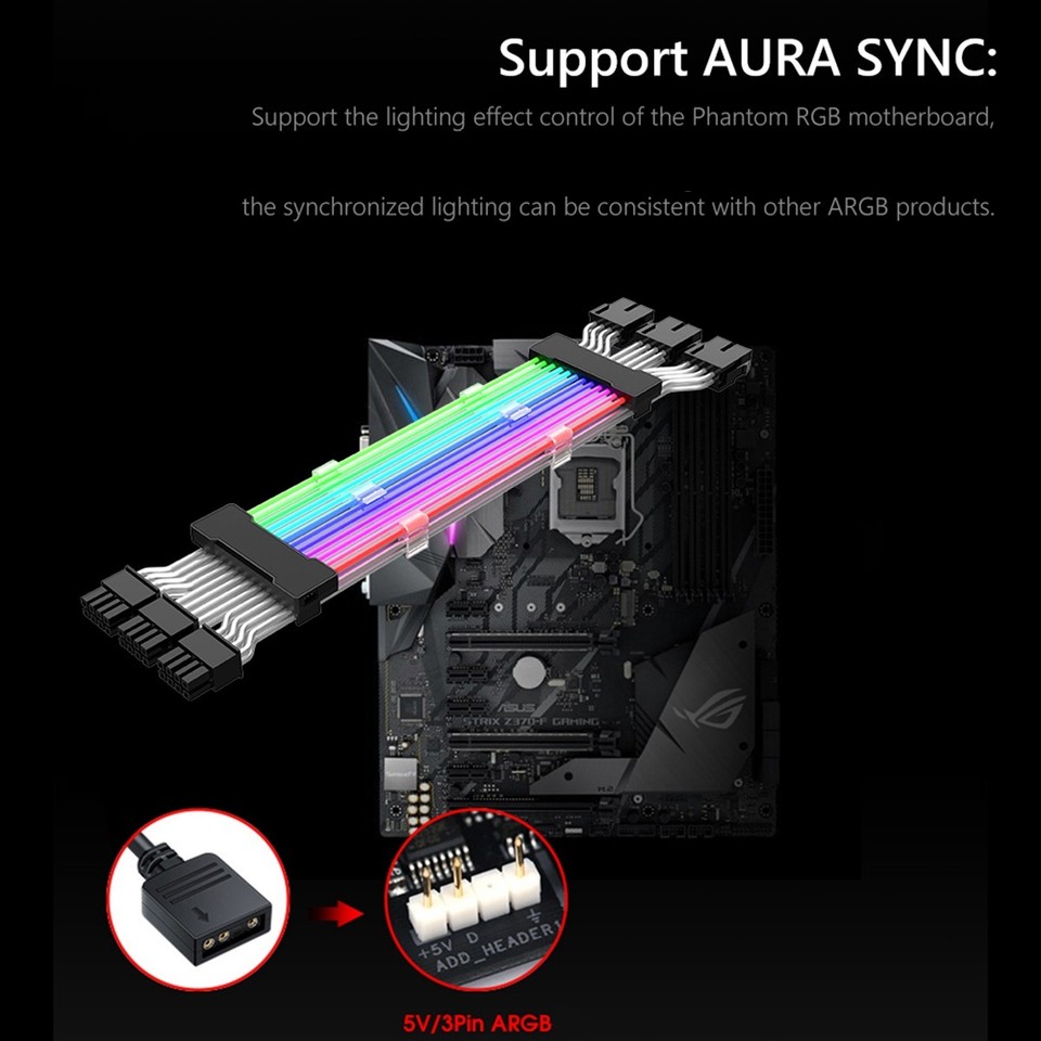 PC Case PSU Extension ARGB Cable ATX 3X8PIN PCI-E GPU Neon Color Line ...