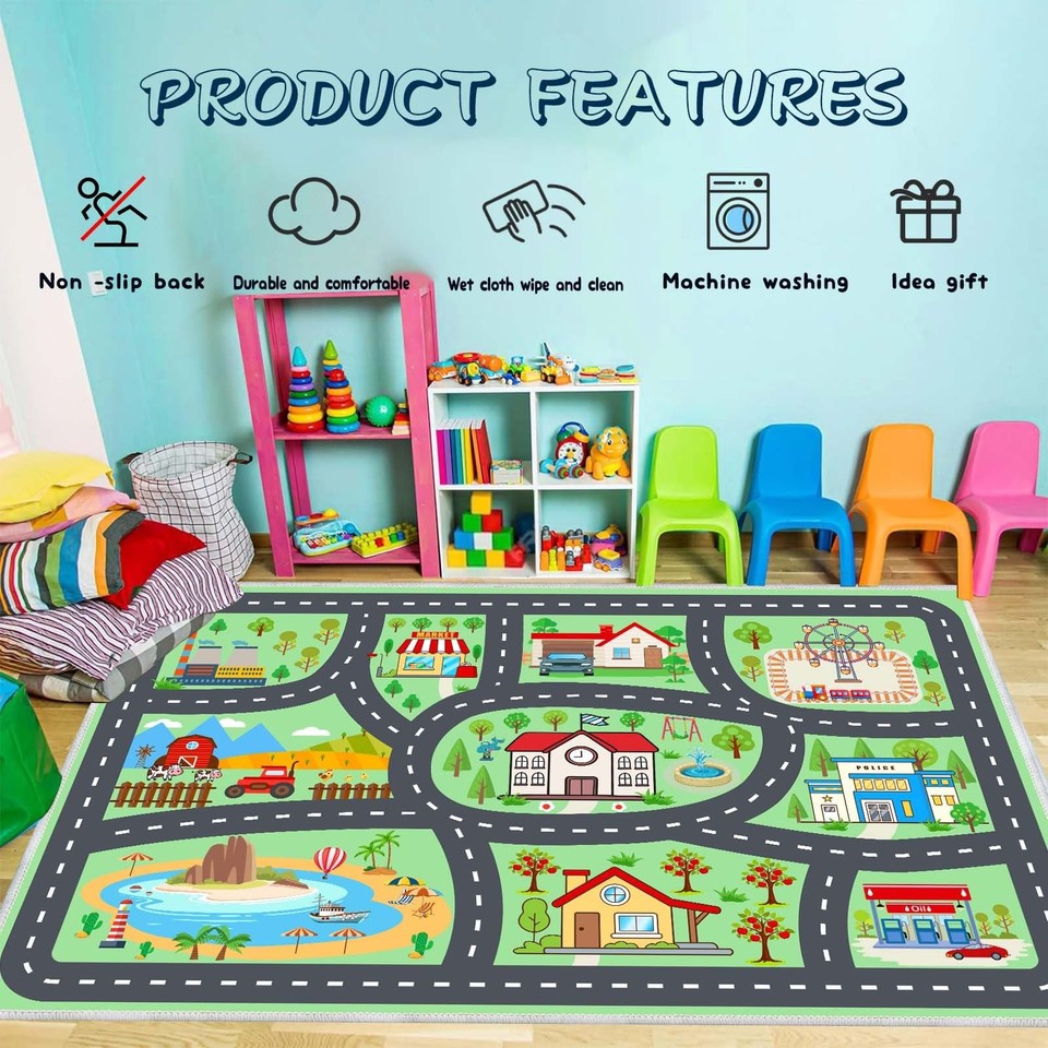 Kids Rug Car Rugs Playmat Carpet for Play Toy Cars for Playroom ...