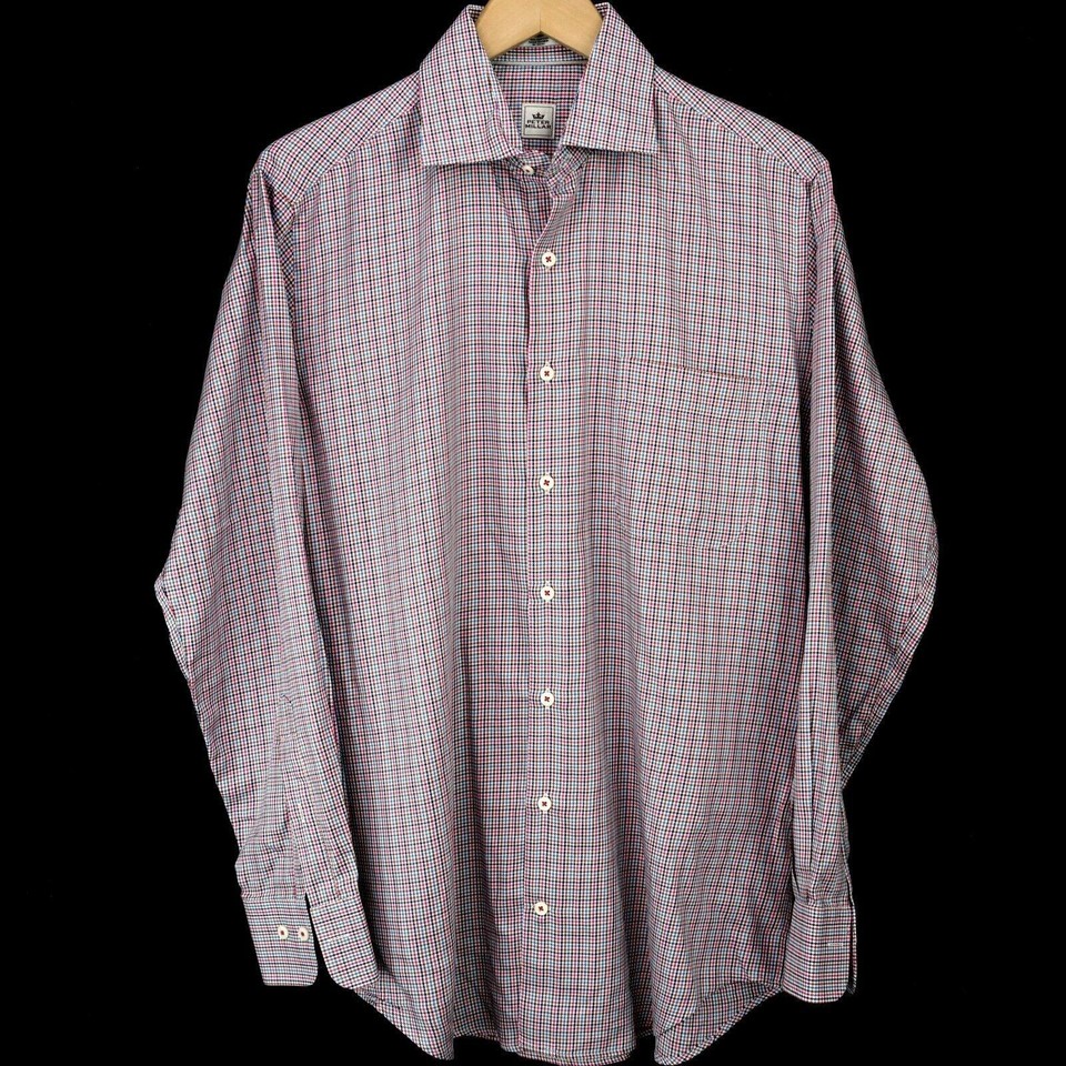 PETER MILLAR LONG SLEEVE SHIRT BLUE RUST PINK WHITE CHECKERED ...