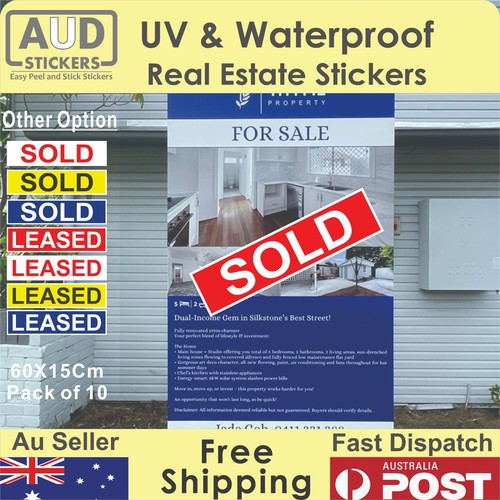Real Estate SOLD / LEASED Stickers – Pack of 10, UV & Waterproof sign ...