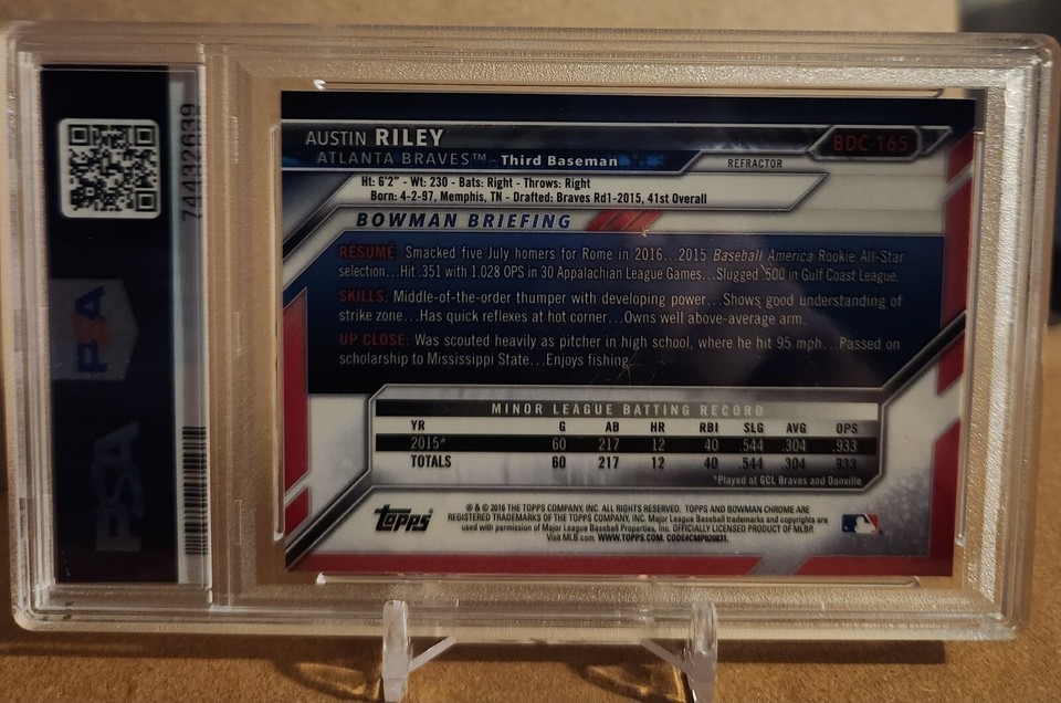 2016 Bowman Draft Chrome Austin Riley #BDC-165 Refractor Rookie. PSA ...