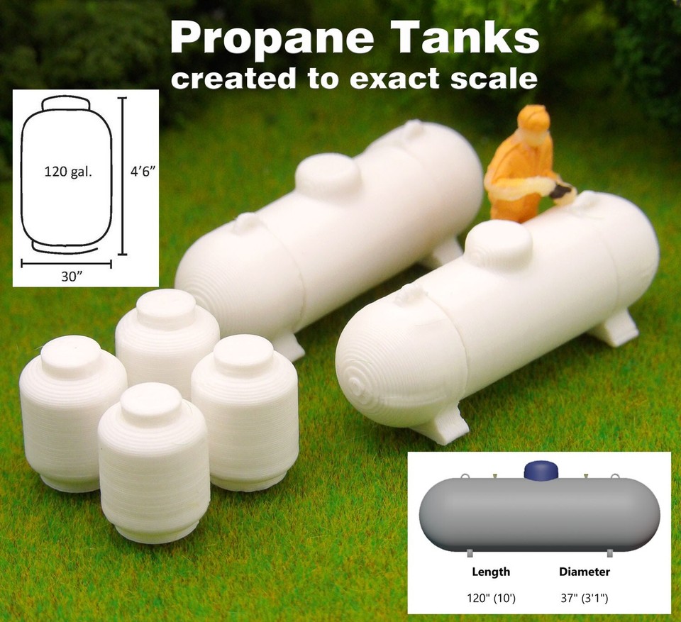 12 pc HO Scale Propane Tanks - 3D Exact Scale Model Train Railroad ...