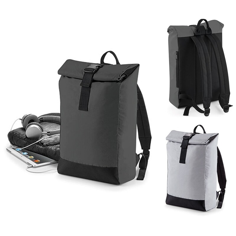 BAGBASE Rucksack Reflektierend Roll-Top Backpack Gepolstert ...