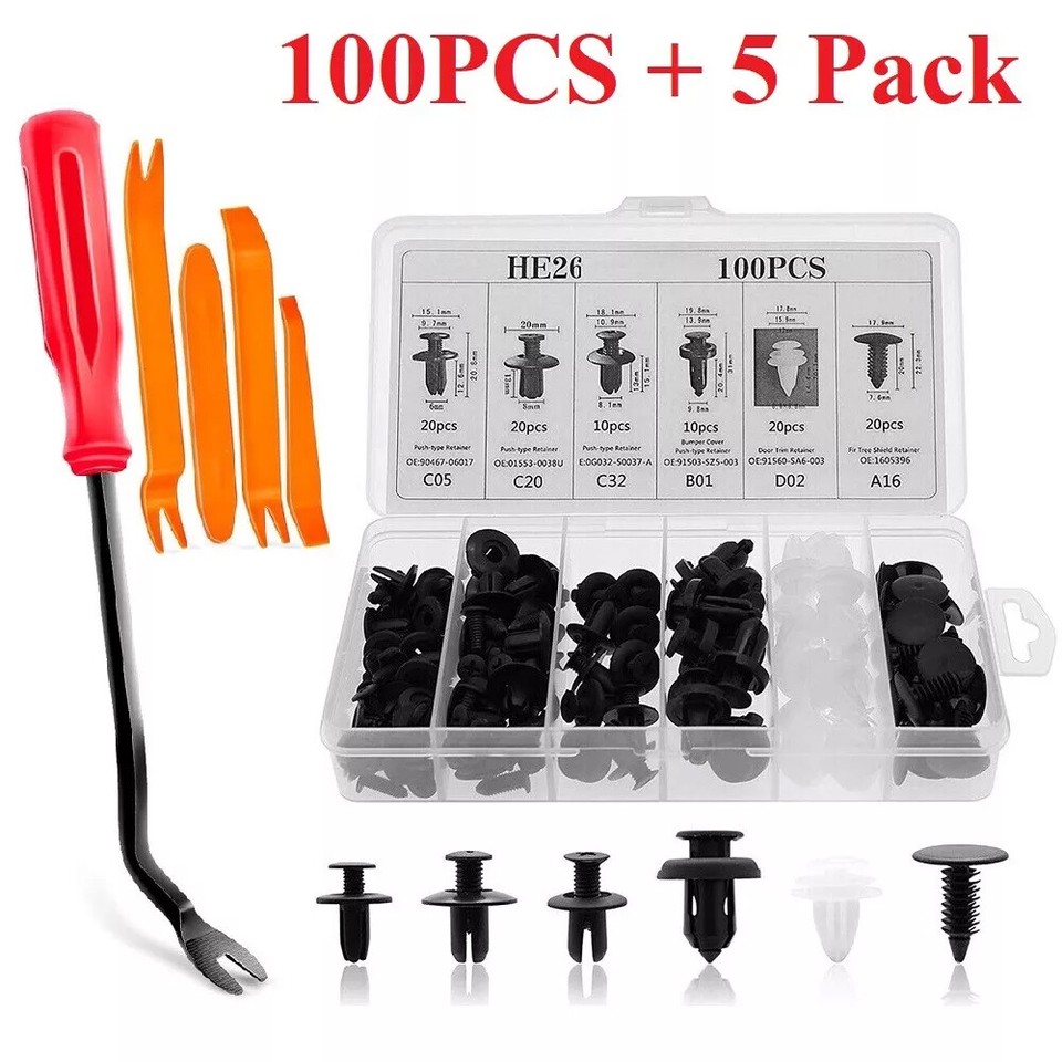 100 PCS Car Retainer Auto Fasteners Push Trim Plastic Clips Pin Rivet ...