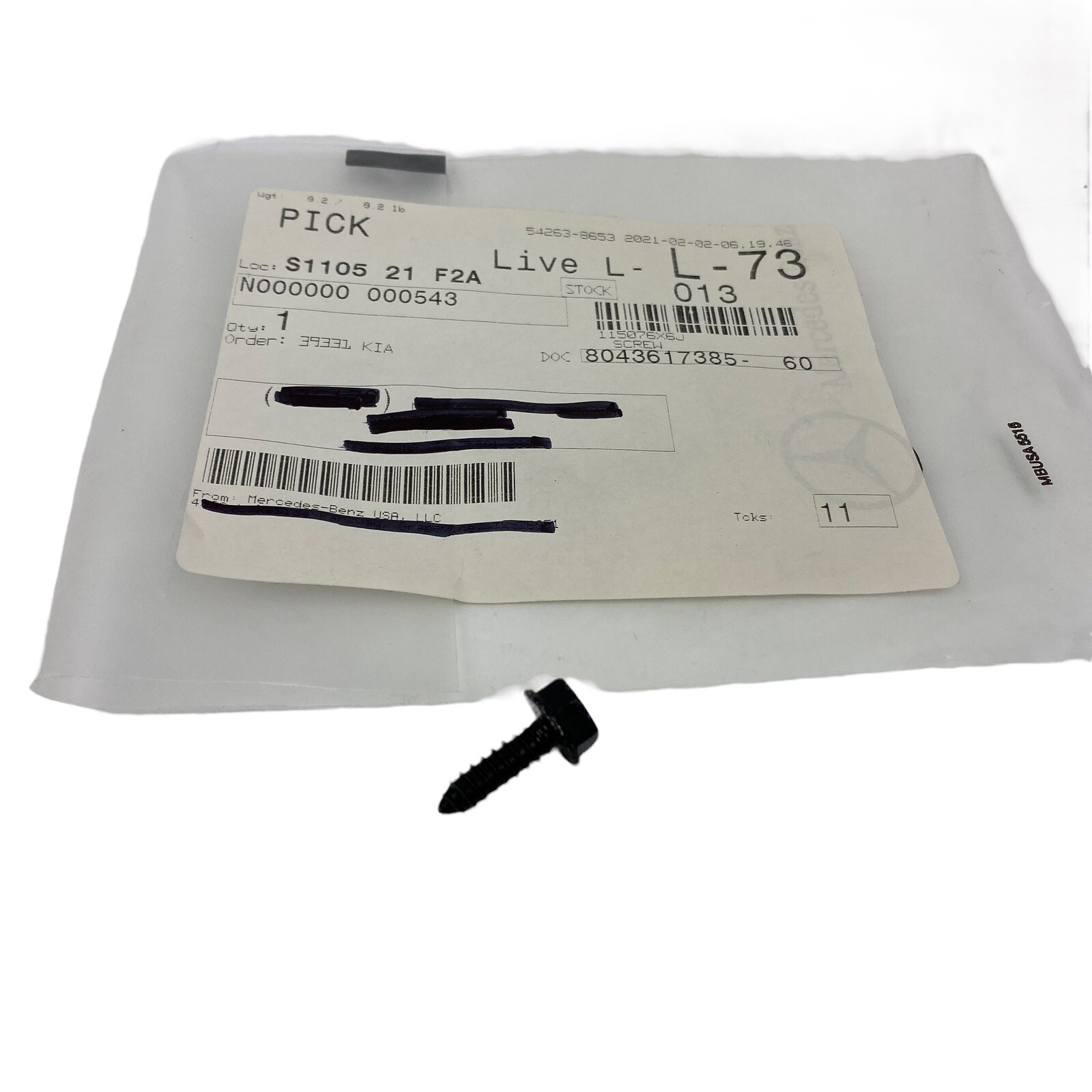 Mercedes-Benz 000000000543 Genuine OEM Bumper Cover Bolt for sale ...