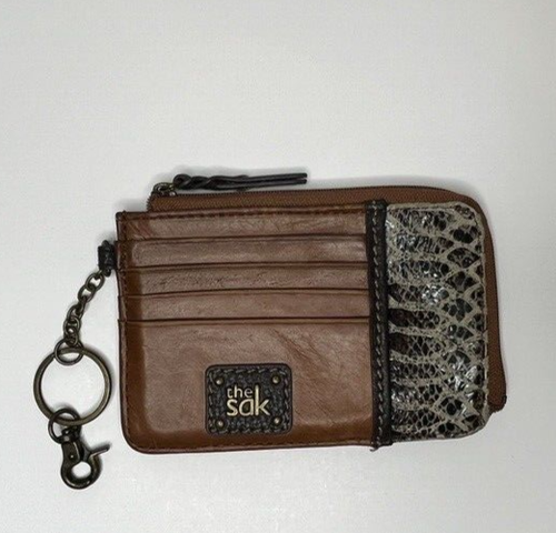 The Sak Iris Card Wallet Brown Leather Faux Snakeskin Zip Around ...