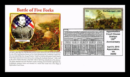DR JIM STAMPS US COVER BATTLE OF FIVE FORKS CIVIL WAR 150TH ANNIVERSARY ...