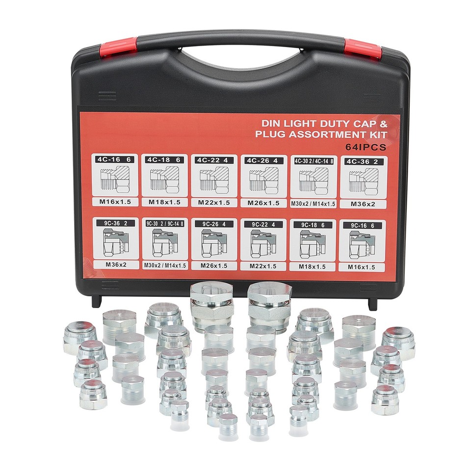 Uimoso 64 PCS DIN Hydraulic Fitting Cap & Plug Assortment Adapter Kit ...