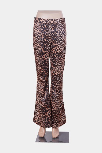 SHEIN Brown and Black Leopard Print Kick Flare Pants | eBay