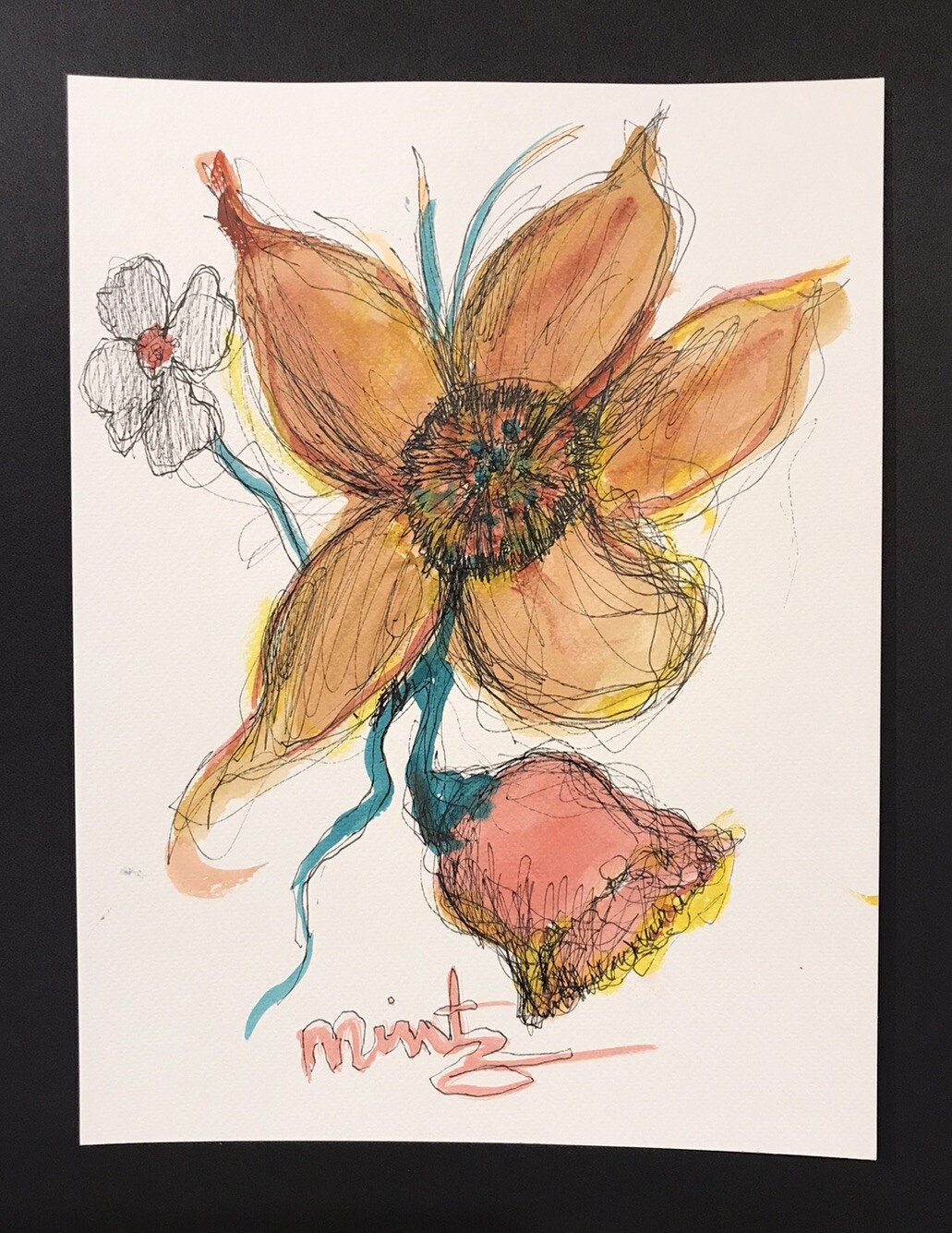 Paul Mintz Baltimore Artist original Ink watercolor Flowers Number 2 | eBay