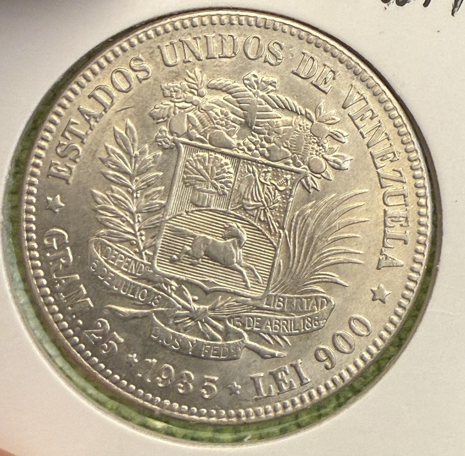 1935 Venezuelan 5 Bolivares Estados Unidos Venezuela 90% Silver Coin | eBay