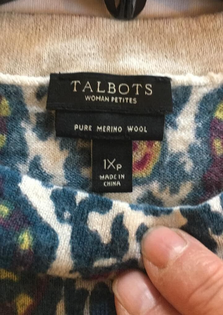 Talbots XLP Geometric Print Pure Merino Wool Sweater Blue Yellow Top ...