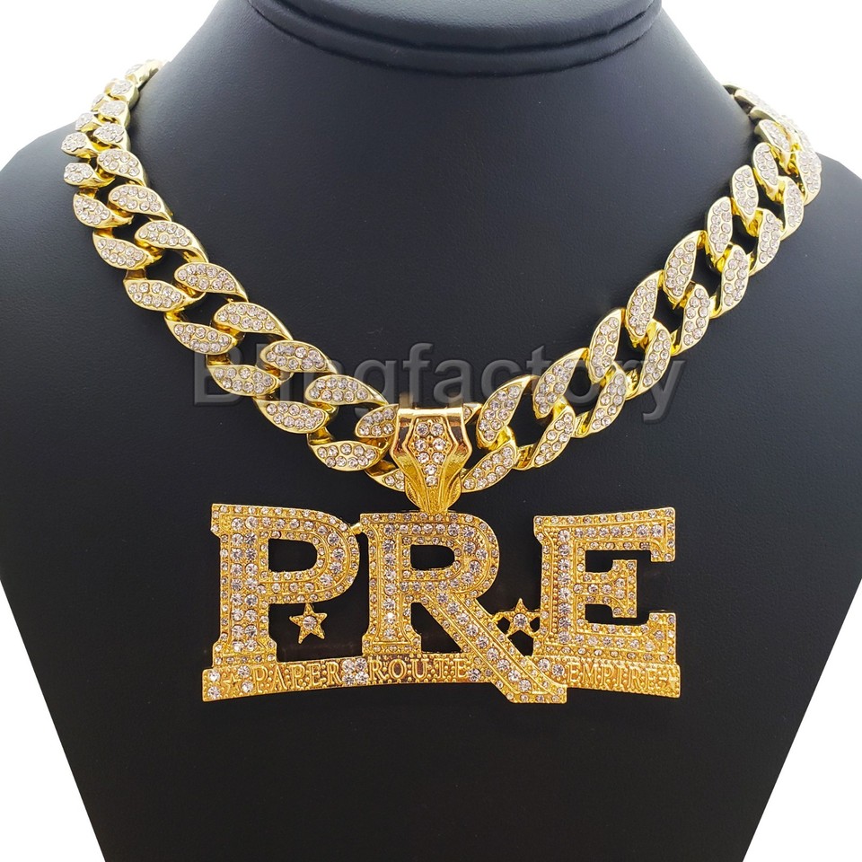 Gold Plated Alloy Young Dolph PRE & 18" Iced Cubic Zirconia Cuban Chain ...