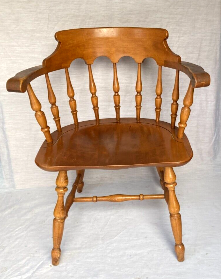 Vintage Antique Solid Maple Colonial Windsor Captain's Spindle Arm ...