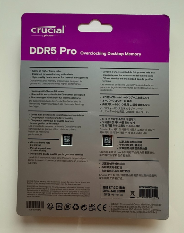 Crucial Pro 32GB DDR5-6400 CL38 Desktop RAM Kit 2x16GB Intel XMP AMD ...
