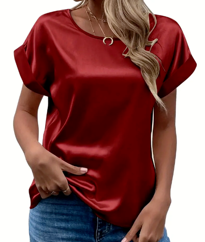 Burgundy Glossy Satin Rolled Cuff Top. 42"/44" Bust. Brand New Size 16/ ...
