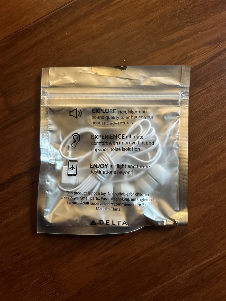 DELTA Studio Airlines White Wired Comfort EAR PHONES Earbuds Head ...