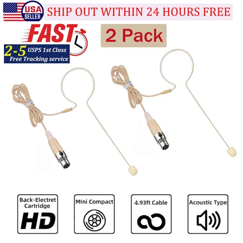 2x Beige Single Earhook Headset mini XLR Microphone for Shure Wireless ...