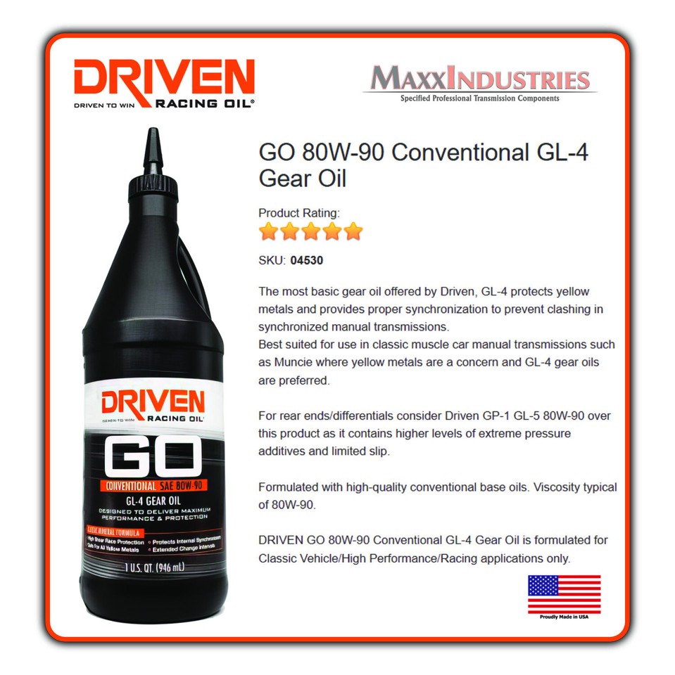 Driven Racing Oil Gear Oil - GL-4 - 80W90 - Conventional - 1 qt - Each ...