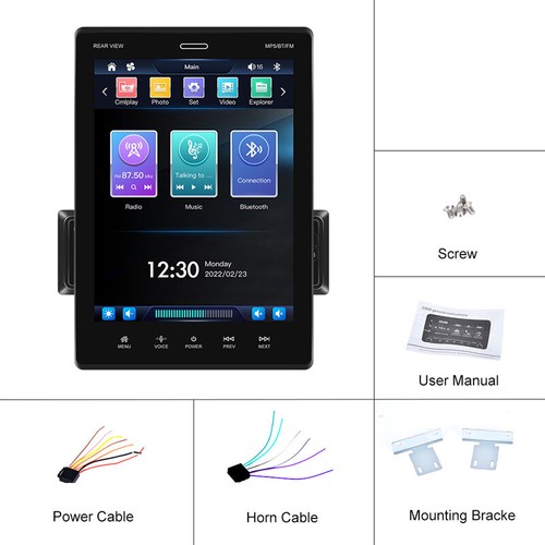 9.5" Carplay 1DIN Universal Car Stereo Radio GPS Bluetooth AUX Player ...