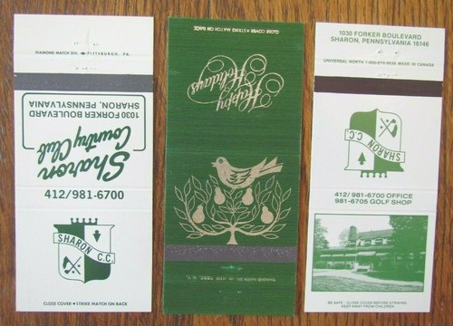 GOLF: SHARON COUNTRY CLUB (PENNSYLVANIA) (3 SIZE 30 STICK MATCHBOOKS ...