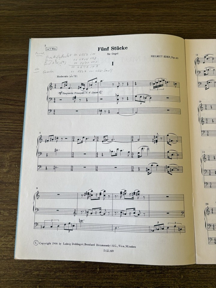 Helmut Eder Funf Stucke Austria Organ Sheet Music Religious Devotional ...