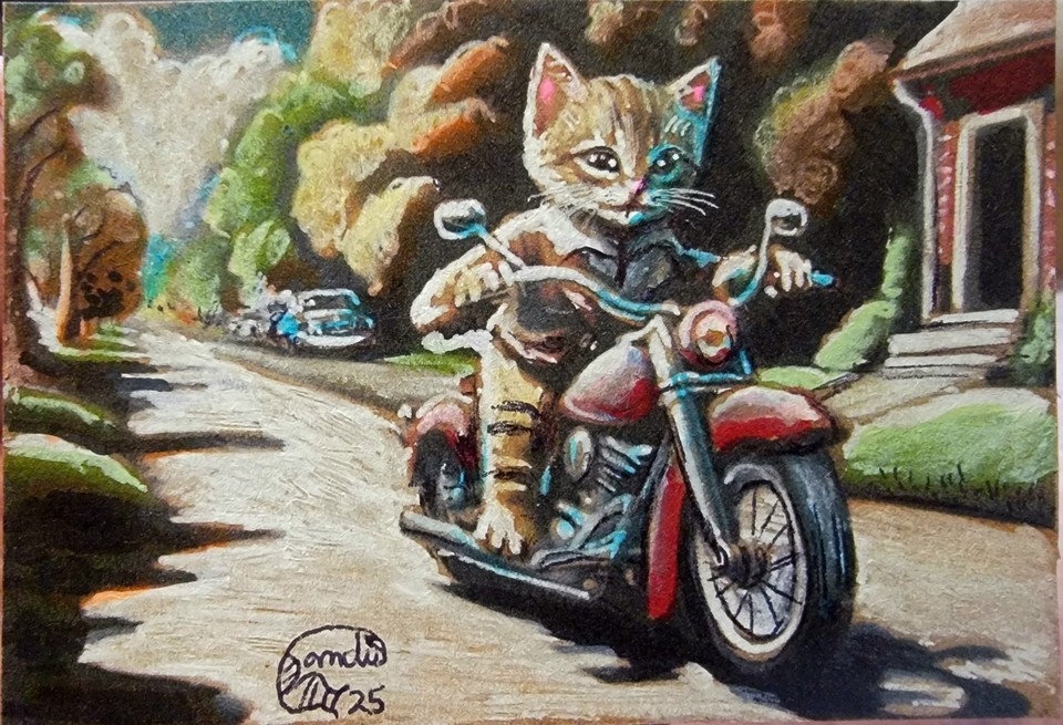 Jacob Landis HANDMADE Painting art Card ACEO Cute VW Cat "The Kitten In ...