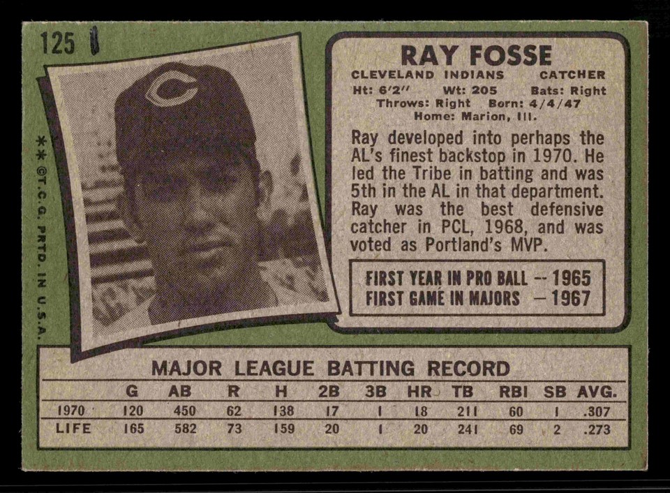 1971 Topps #125 Ray Fosse - Cleveland Indians (MARKED) | eBay