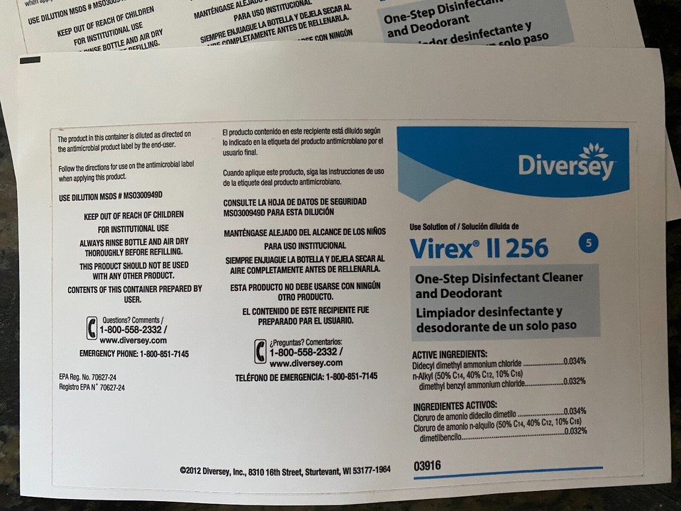 Diversey Virex ii 256 bottle labels 2 pack LABELS ONLY | eBay