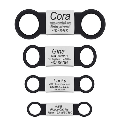 Stainless Steel Slide on Silent Pet ID Name Tags Personalized Dog Cat ...